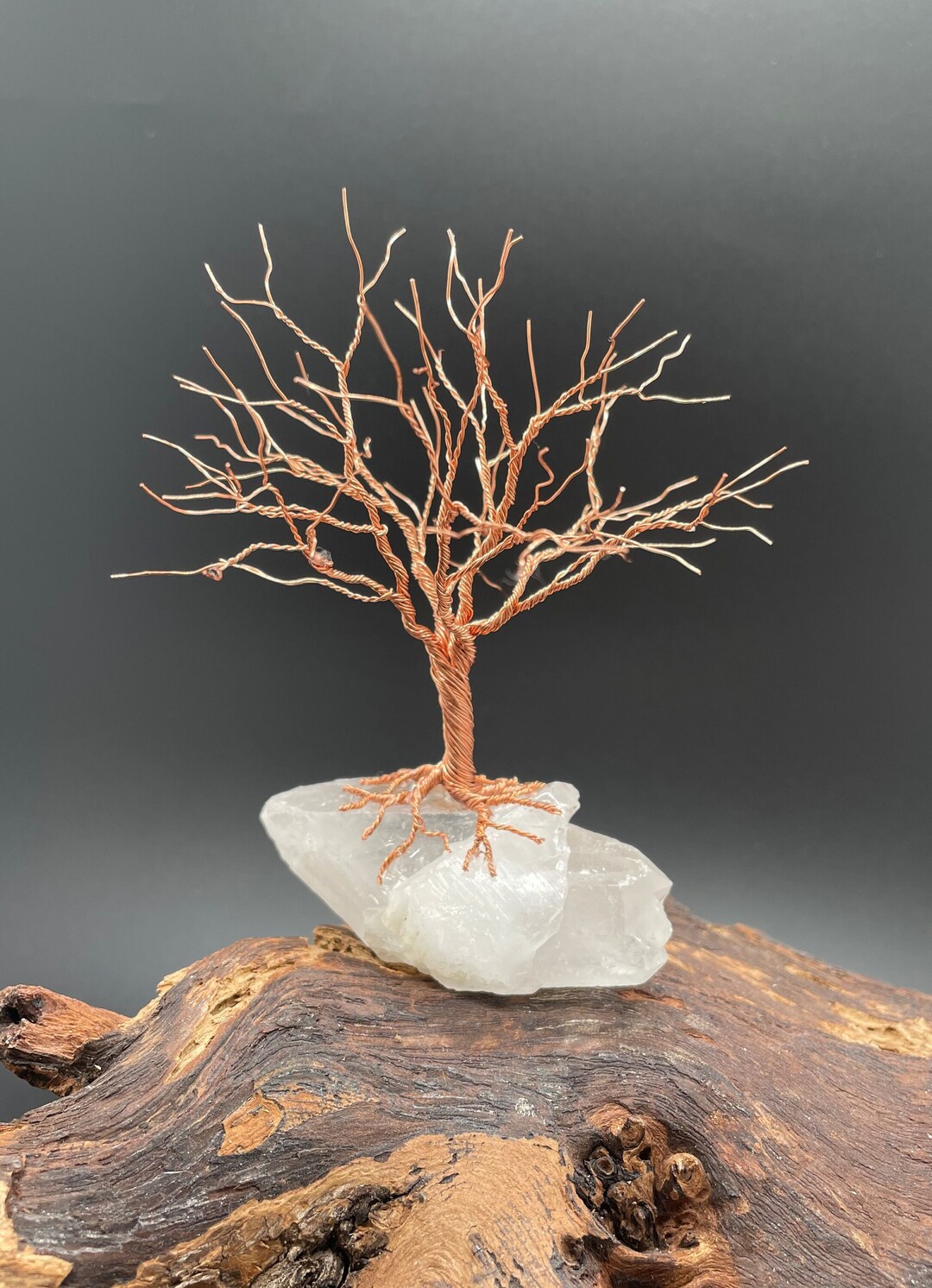 Copper Wire Tree of Life Sculpture on Clear Quartz Crystal - Etsy