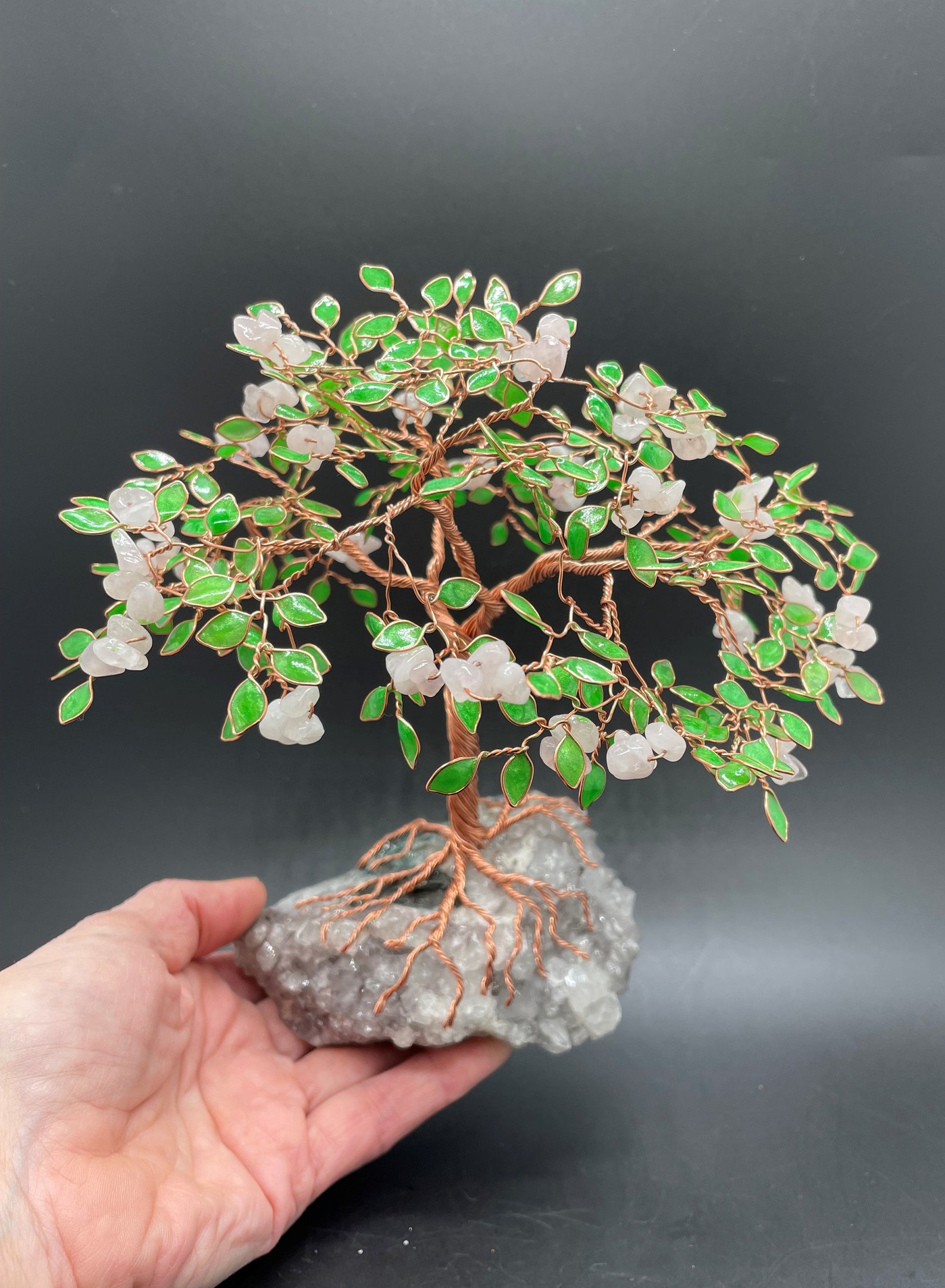 Rose Quartz Flowering Tree of Life Bonsai Sculpture Handmade - Etsy