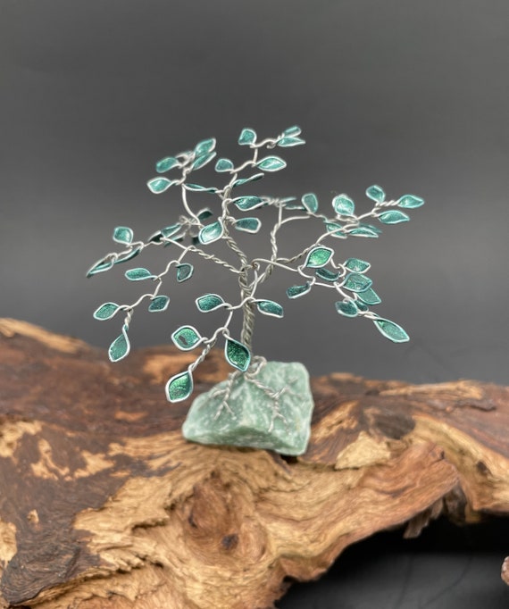 Silver and Green Wire Tree of Life Bonsai Sculpture Handmade - Etsy