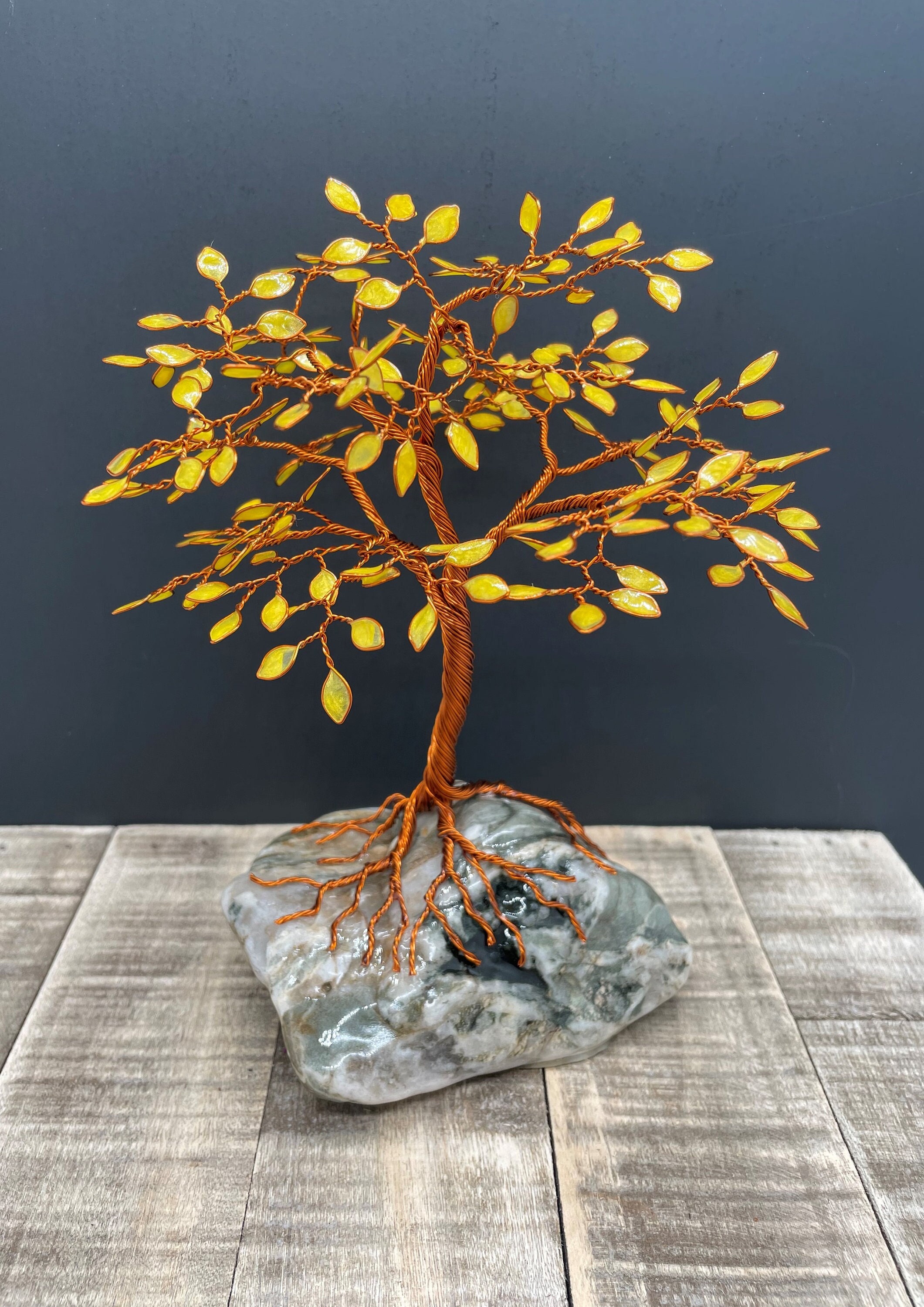 Yellow Autumn Copper Wire Tree of Life Sculpture Handmade - Etsy