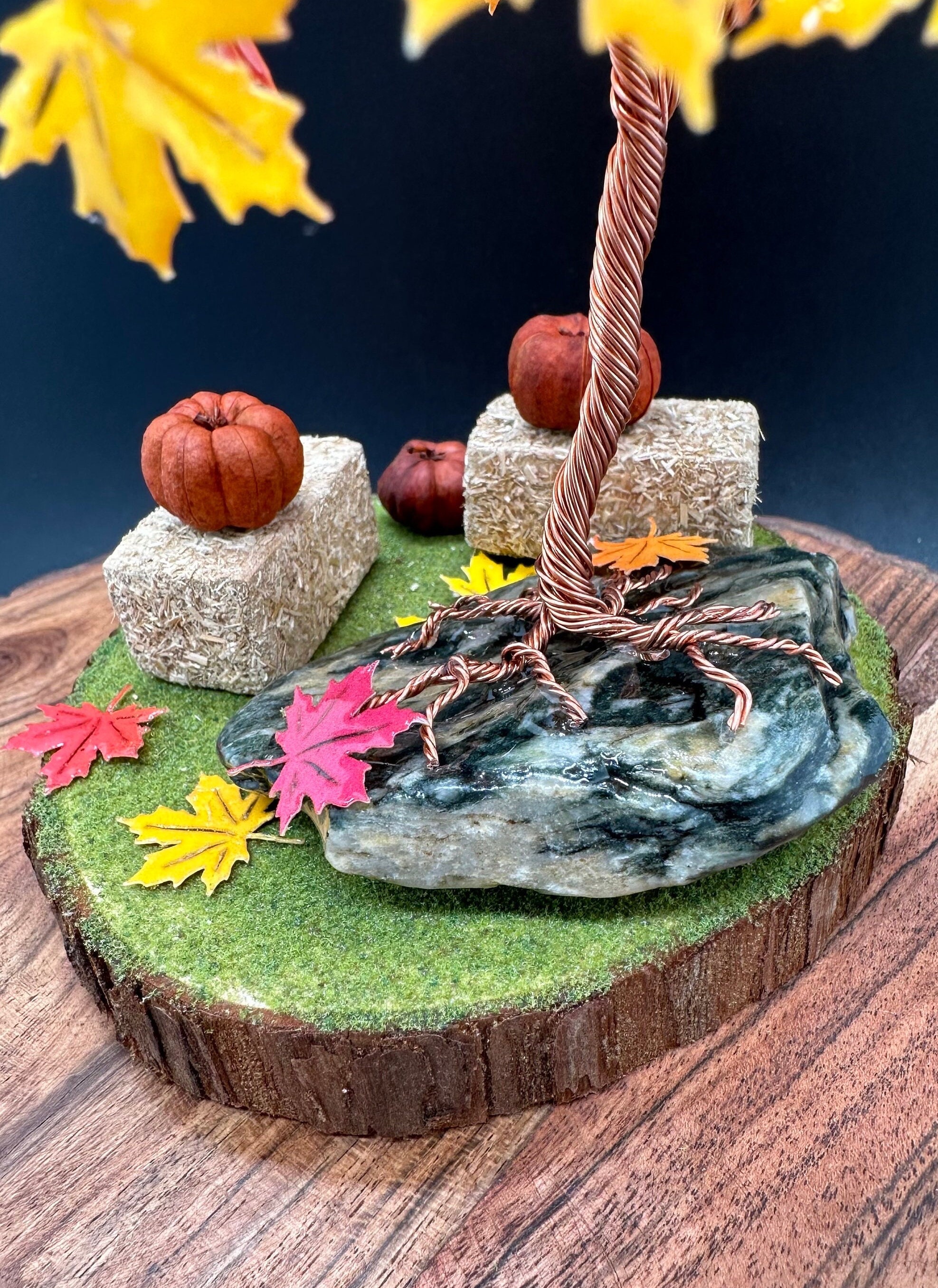 Copper Wire Autumn Fall Tree Sculpture With Hay Bales - Etsy