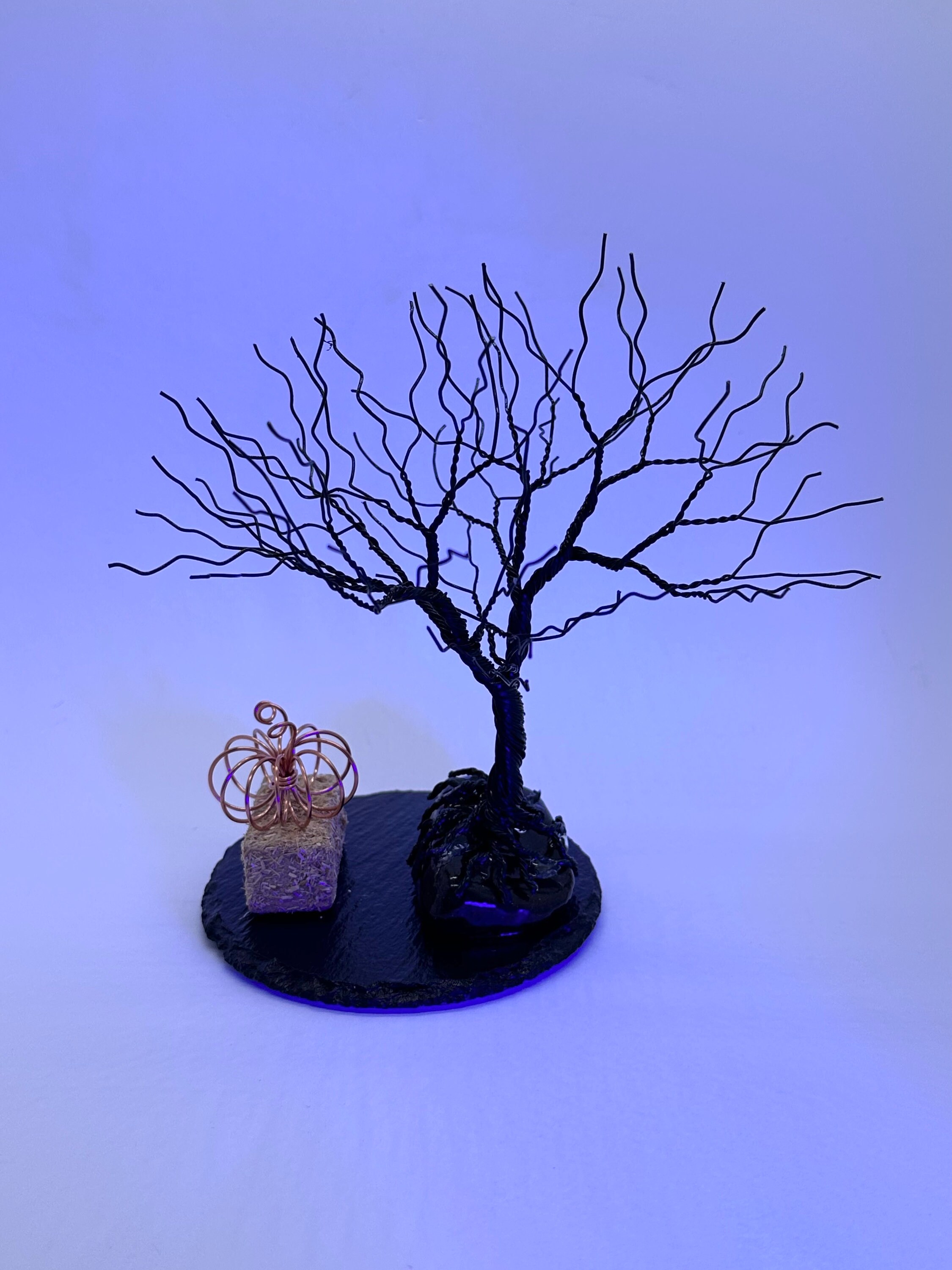 Black Wire Tree Sculpture and Copper Wire Pumpkin on Hay Bale - Etsy