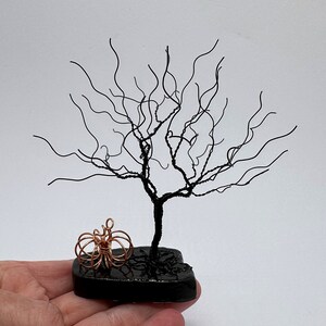 Black Wire Tree Sculpture With Copper Wire Pumpkin on Natural Stone ...