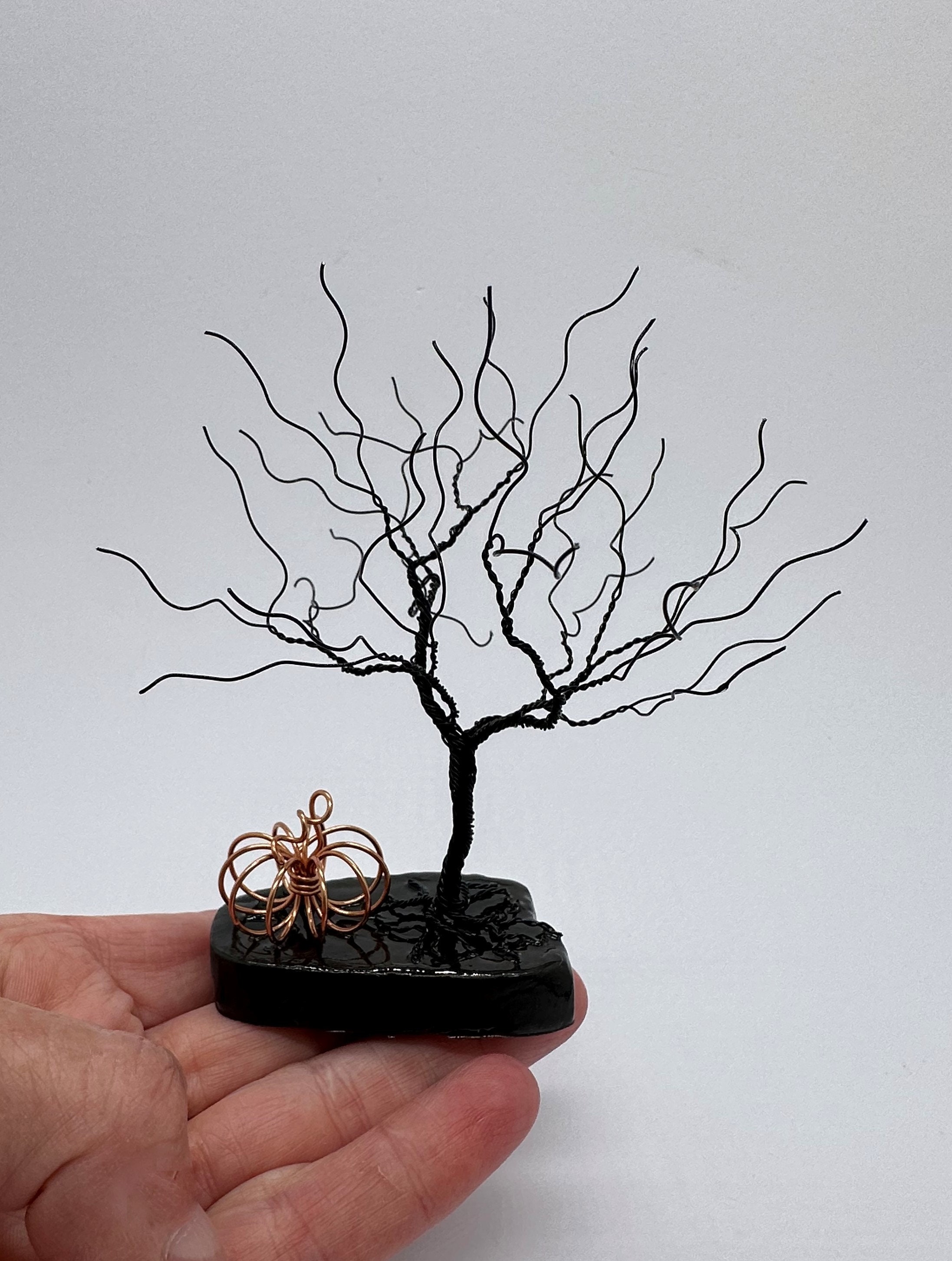 Black Wire Tree Sculpture With Copper Wire Pumpkin on Natural - Etsy