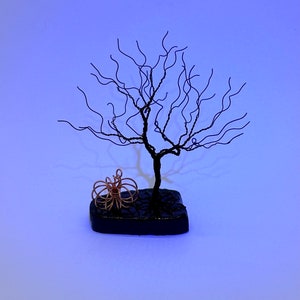 Black Wire Tree Sculpture With Copper Wire Pumpkin on Natural Stone ...