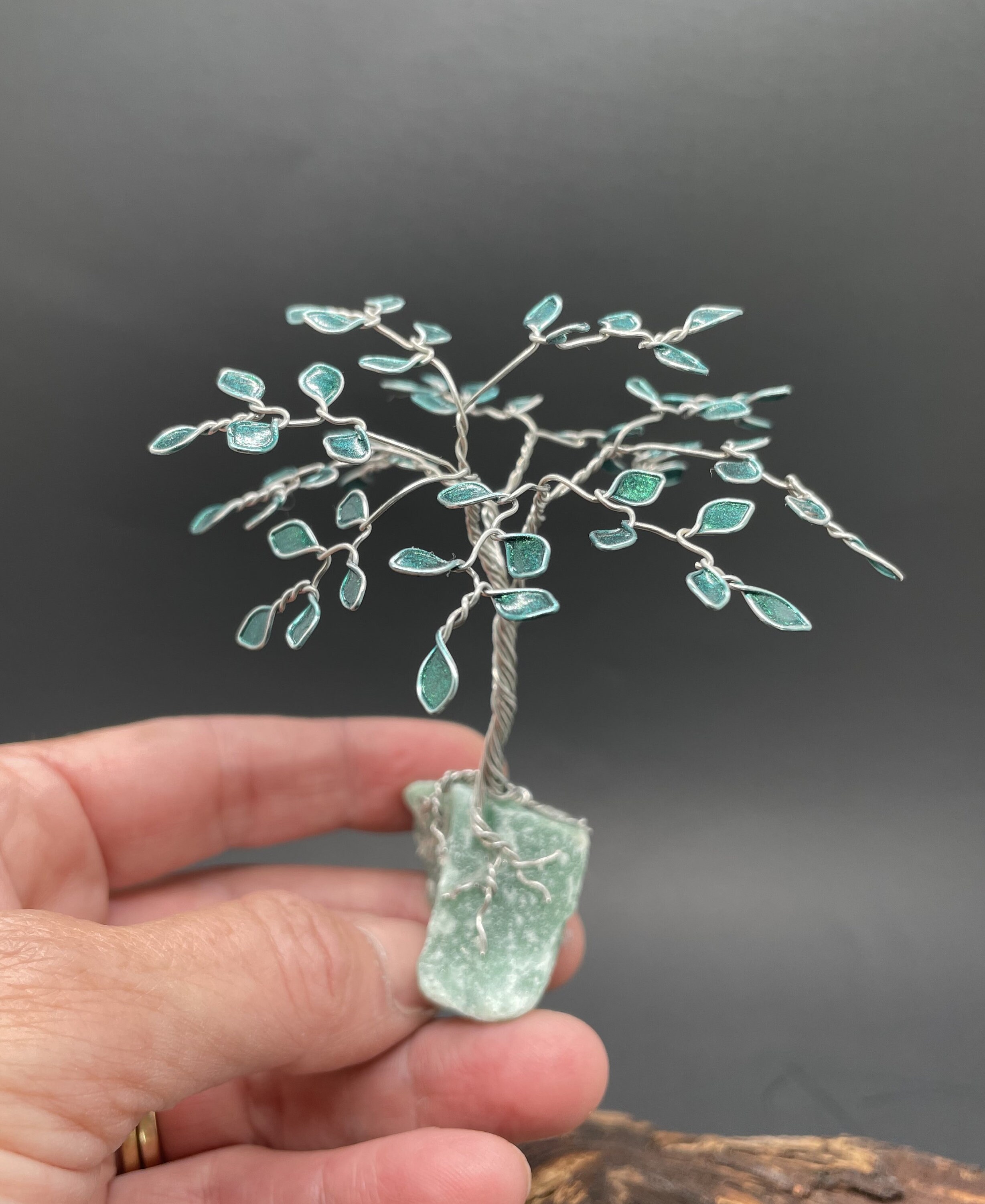 Silver and Green Wire Tree of Life Bonsai Sculpture Handmade - Etsy