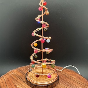 Copper Wire Multicolor Lighted and Decorated Spiral Crystal Christmas ...