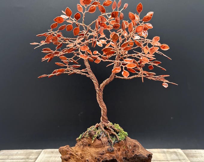 Copper Wire Tree on Mopani Wood Base | Handcrafted Nature Art Miniature ...