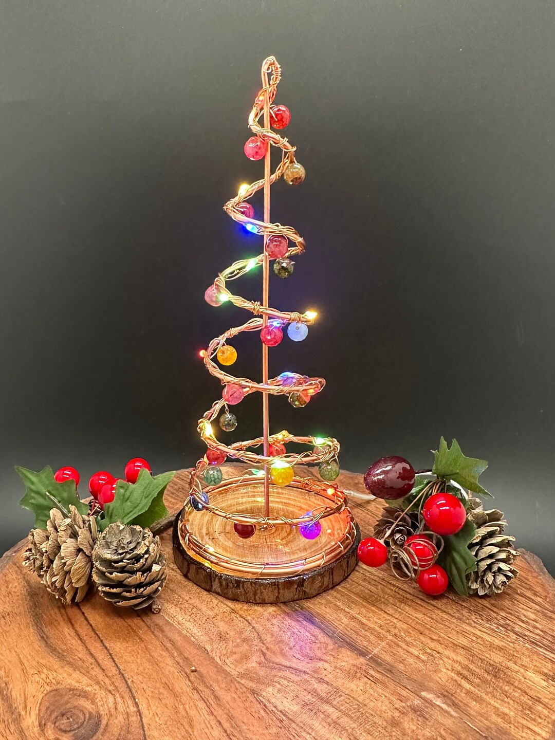 Copper Wire Multicolor Lighted and Decorated Spiral Crystal Christmas ...