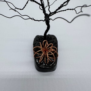 Black Wire Tree Sculpture With Copper Wire Pumpkin on Natural Stone ...