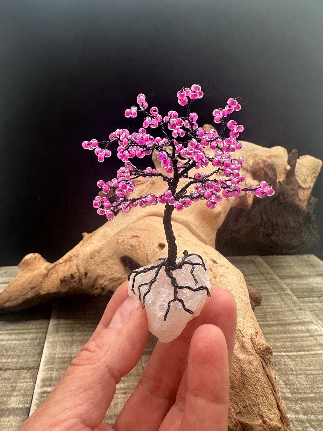 Cherry Blossom Wire Tree of Life, Copper Wire Bonsai Pink Flowering ...