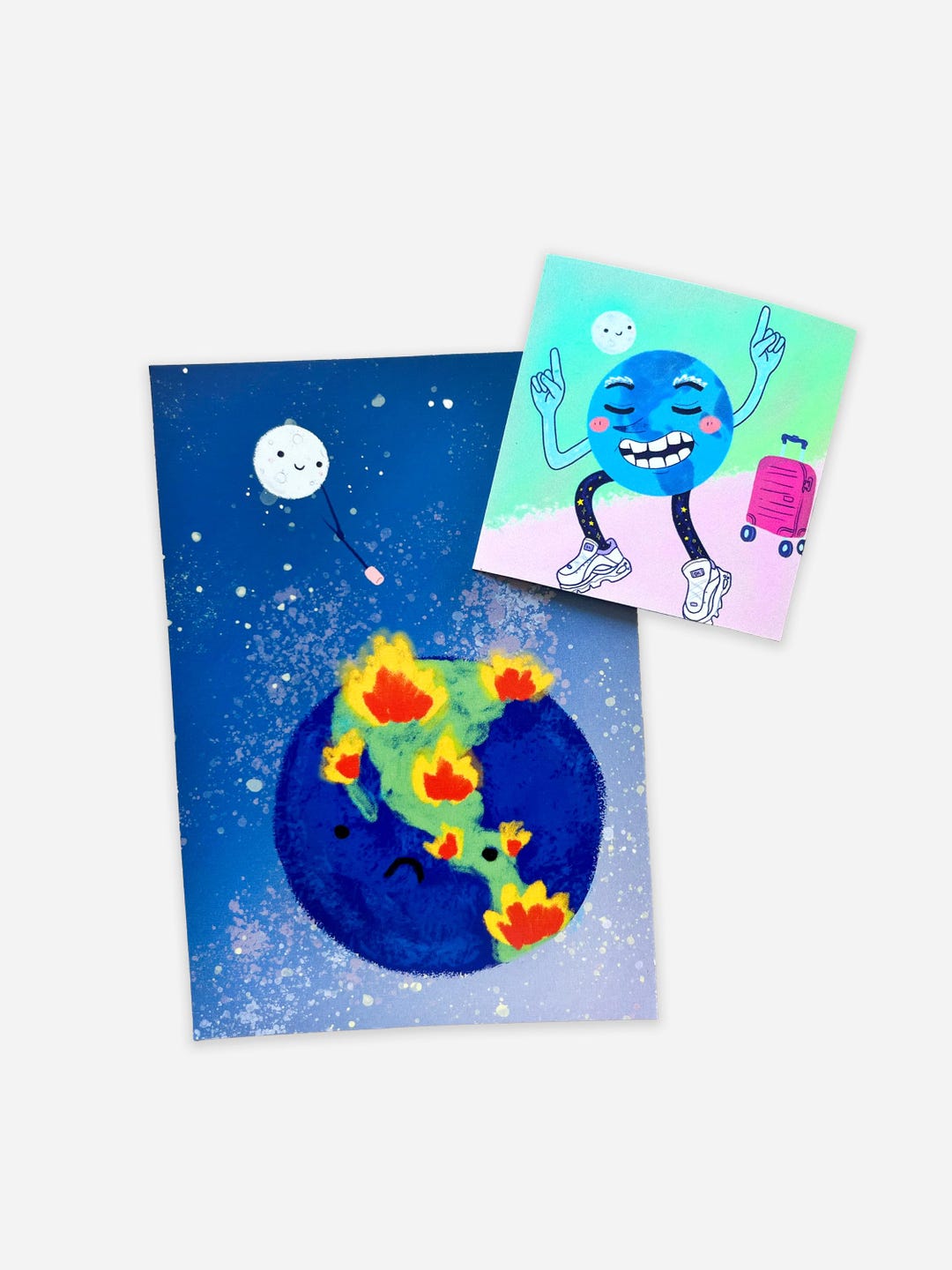 Happy & Sad Earth Postcard and Sticker Set – Planet Emotions Stationery ...