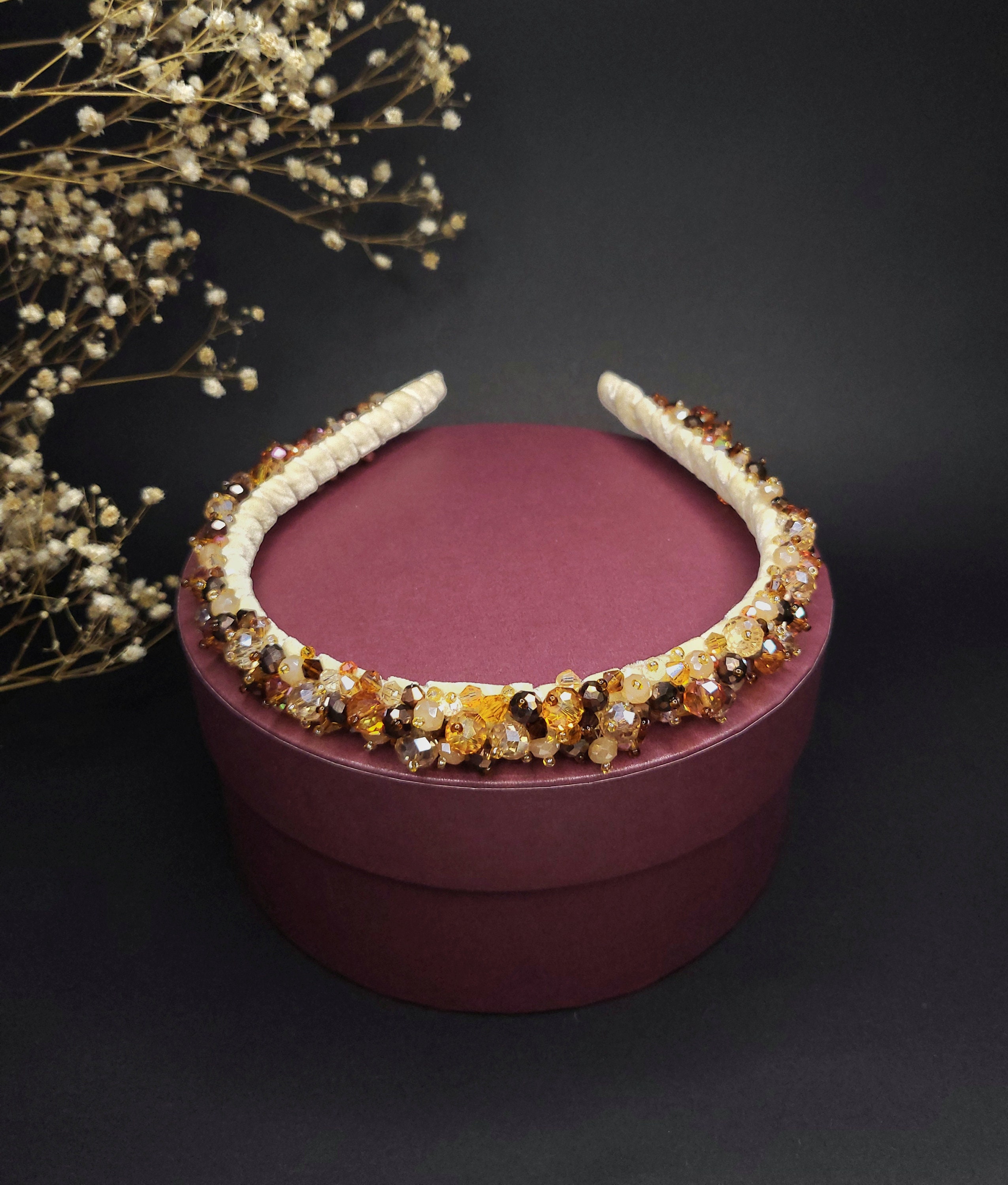 Bronze Tiara Headband , Bronze Bridal Crown, Brown Pearl Headband ...