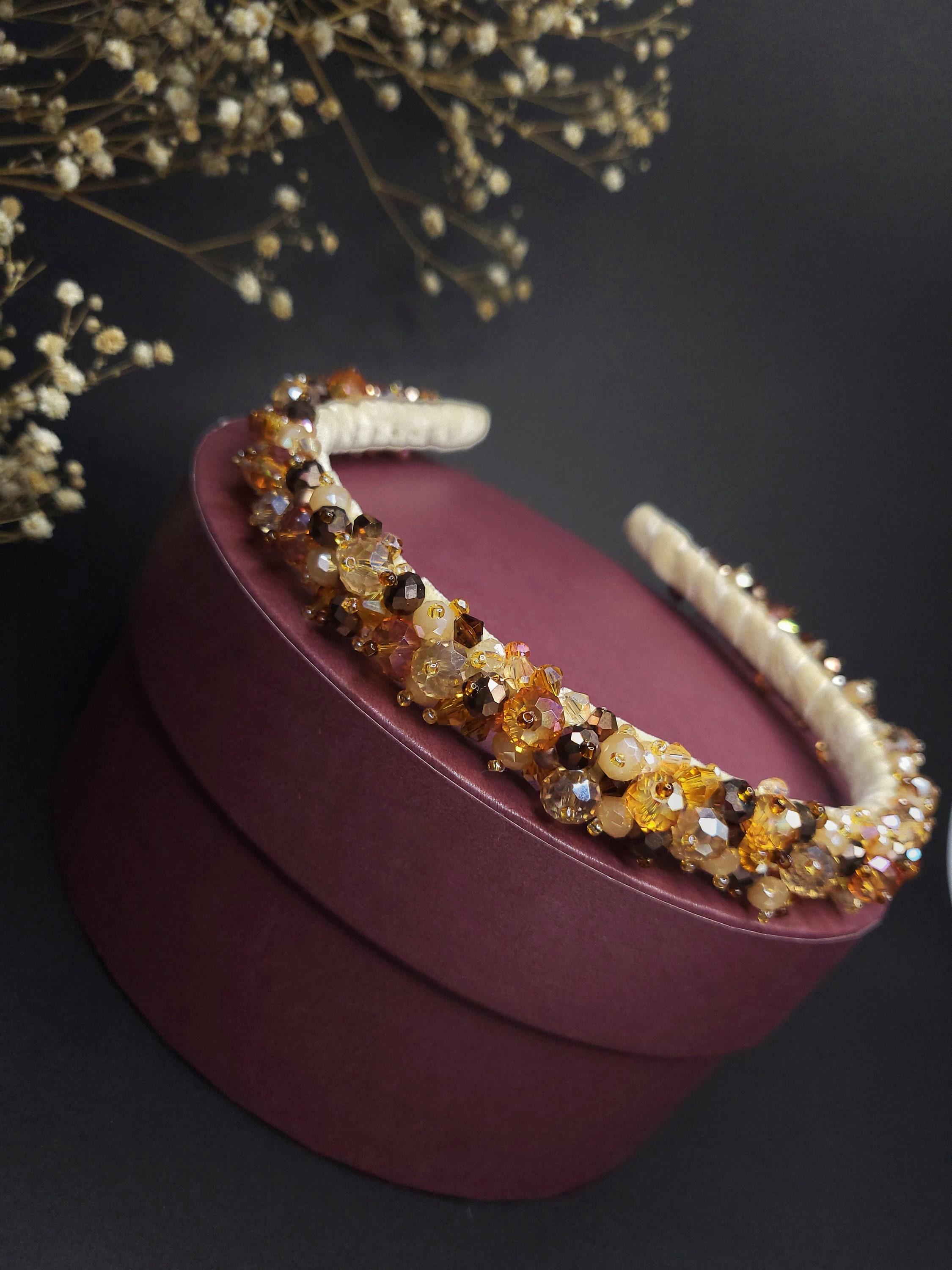 Bronze Tiara Headband , Bronze Bridal Crown, Brown Pearl Headband ...