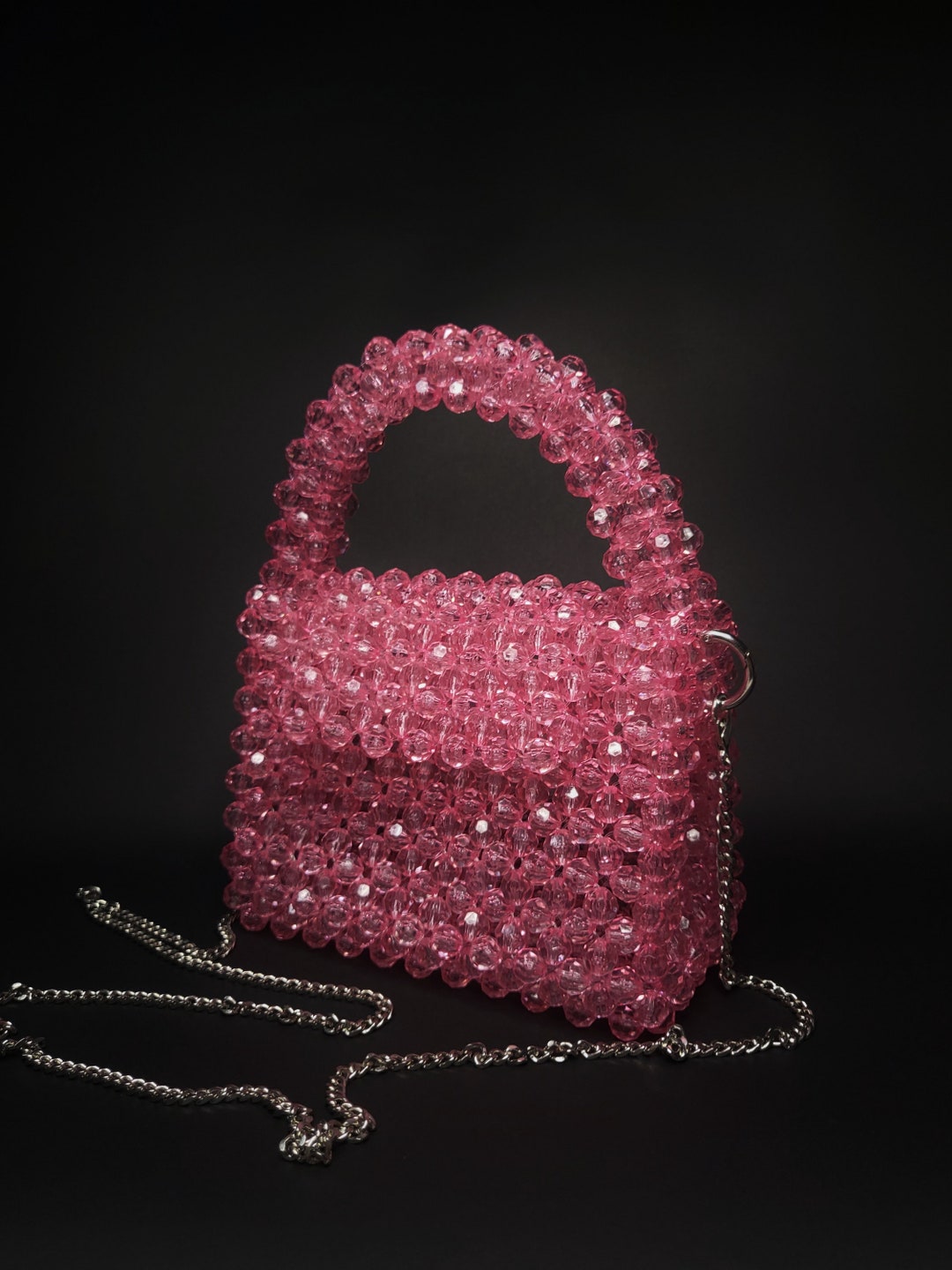 Pink Beaded Crossbody Bag: Handmade Crystal Evening Purse - Etsy