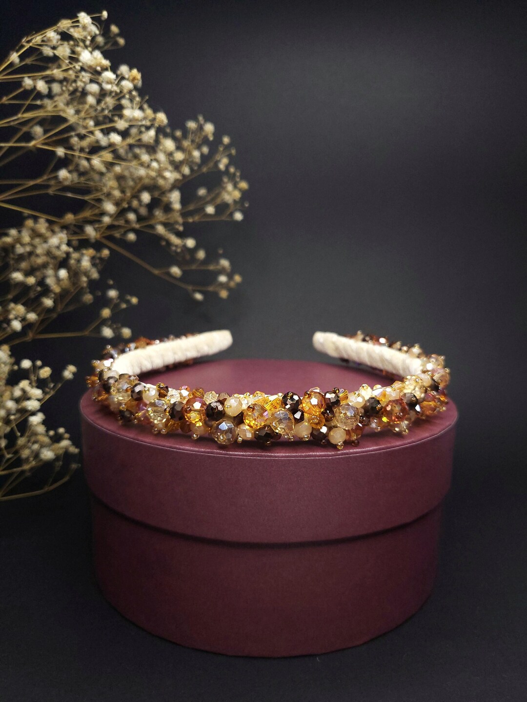 Bronze Tiara Headband , Bronze Bridal Crown, Brown Pearl Headband ...