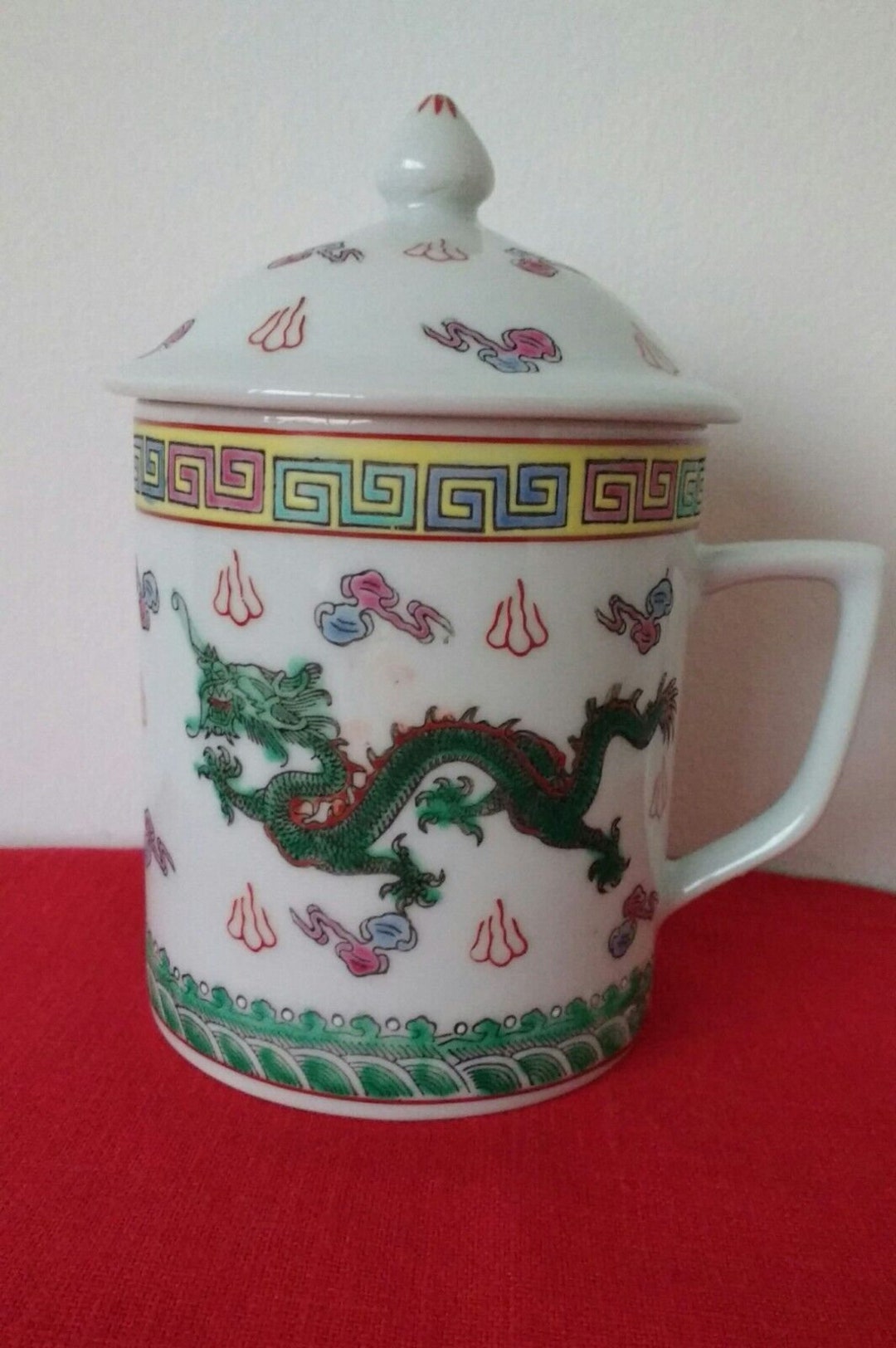 Vintage Oriental Chinese Lidded Mug Mun Shou Green Dragon - Etsy