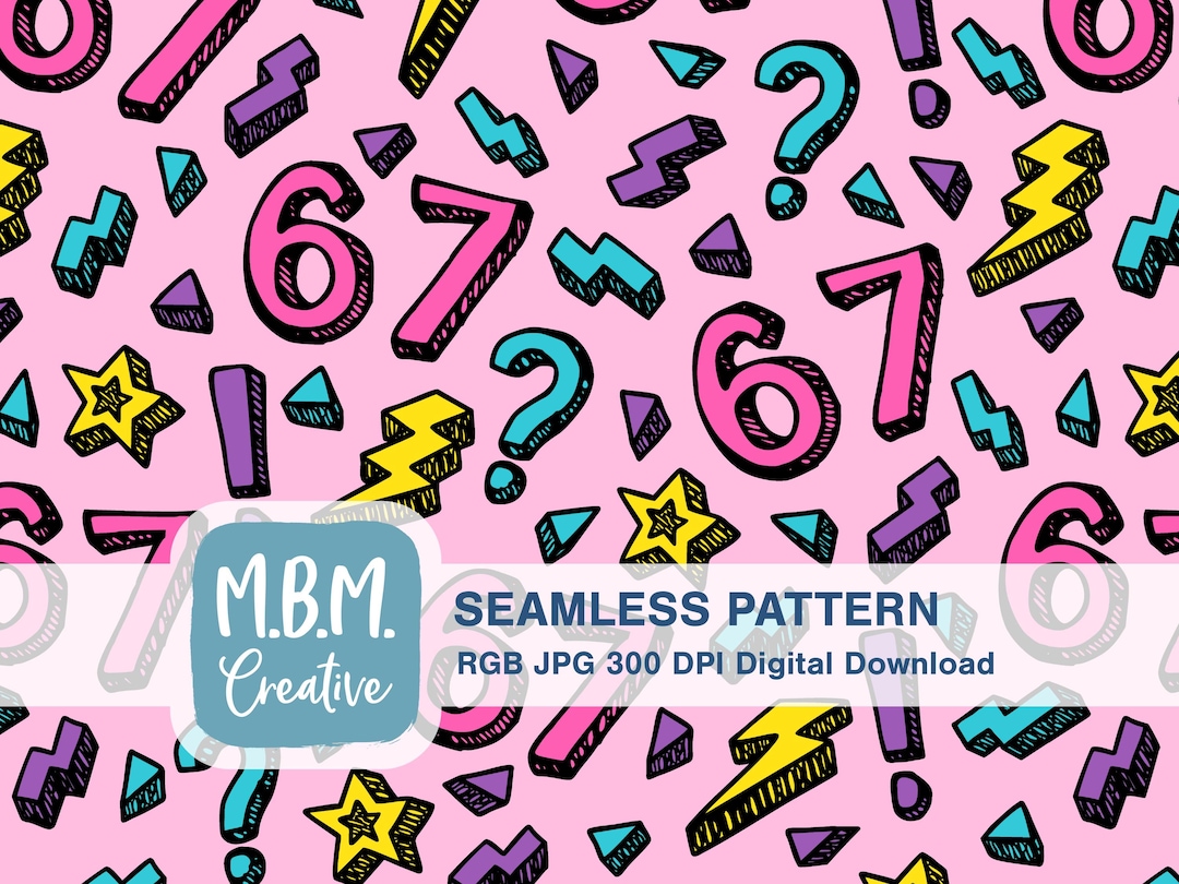 6 7 90s Doodle on Pink Seamless Repeating Pattern, Cute Trendy Internet ...