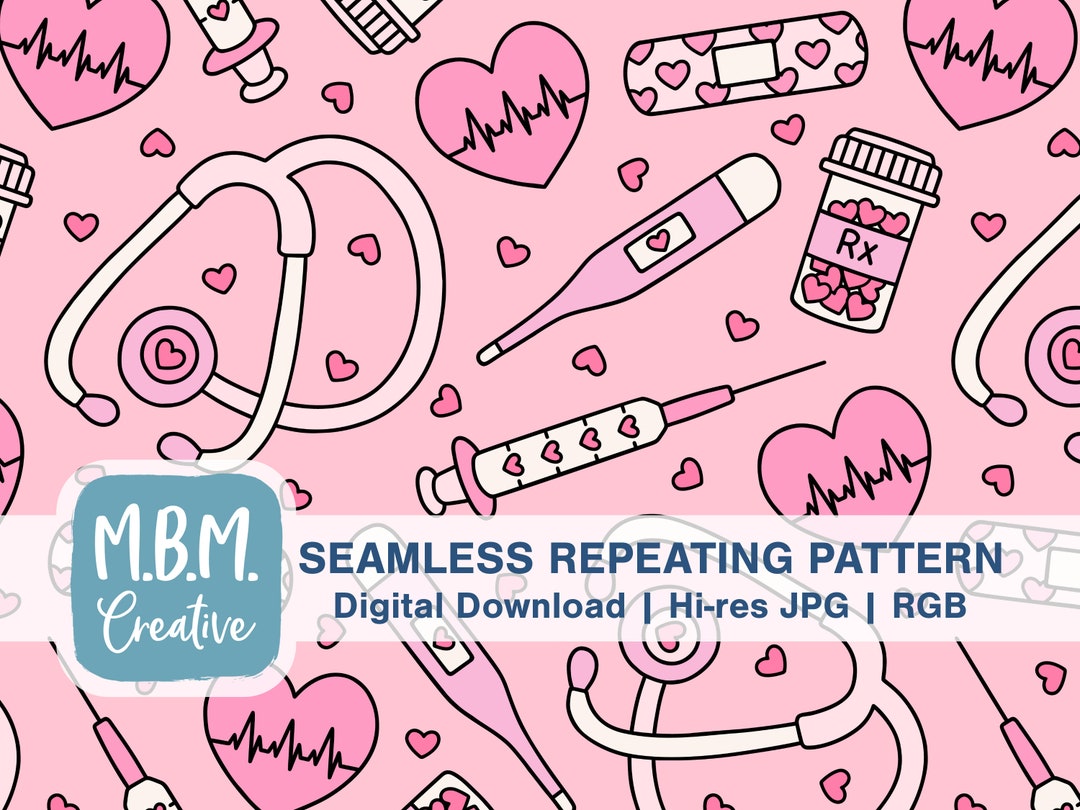 Nurse Love in Shades of Pink Seamless Pattern Commercial Use, Cute ...