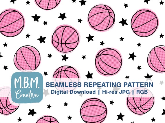 Pink Basketballs & Stars Seamless Repeat Pattern for | Etsy
