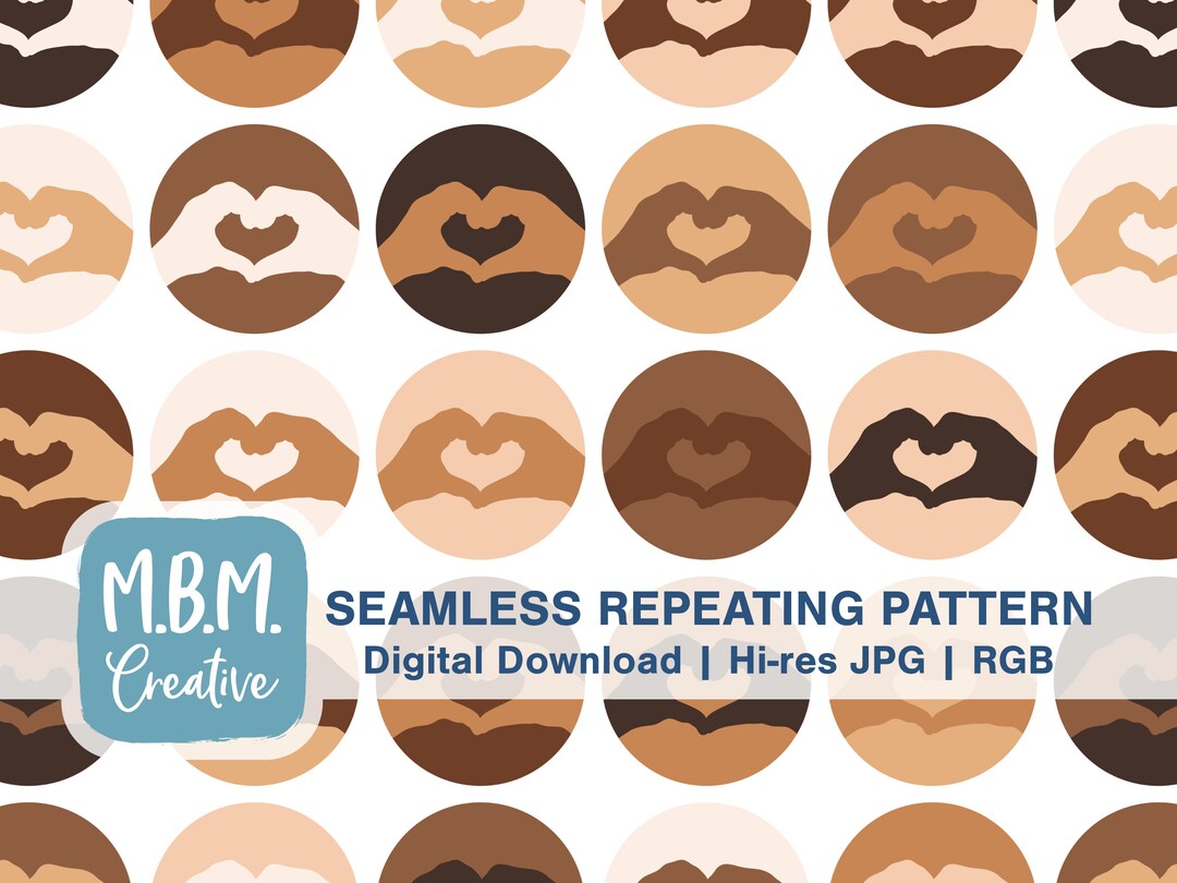 Heart Hands: Skintones on White Seamless Repeat Pattern Commercial Use ...
