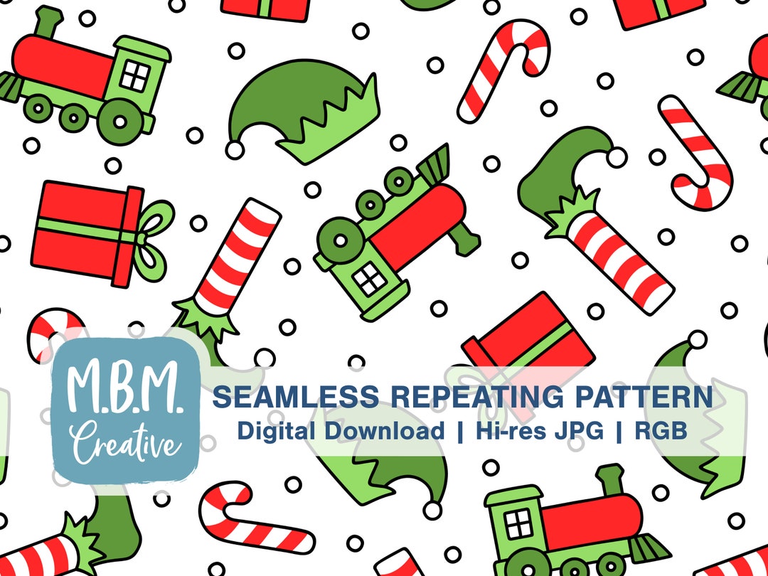 Holiday Elf Party on White Seamless Repeat Pattern Commercial Use ...
