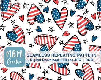 Patriotic Hearts Dots, Red White Blue, 4th of July Seamless Pattern - Etsy