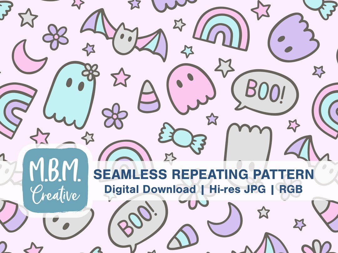 Cute Halloween Doodle in Pastels Seamless Repeat Pattern Commercial Use ...