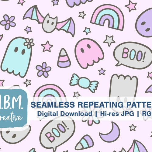 Cute Halloween Doodle in Pastels Seamless Repeat Pattern - Etsy