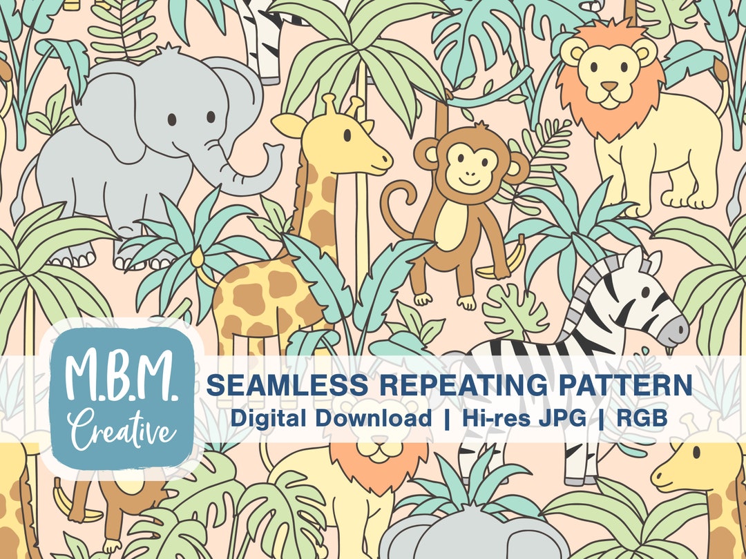 Baby Zoo Animals on Peach Seamless Repeat Pattern Commercial Use, Cute ...