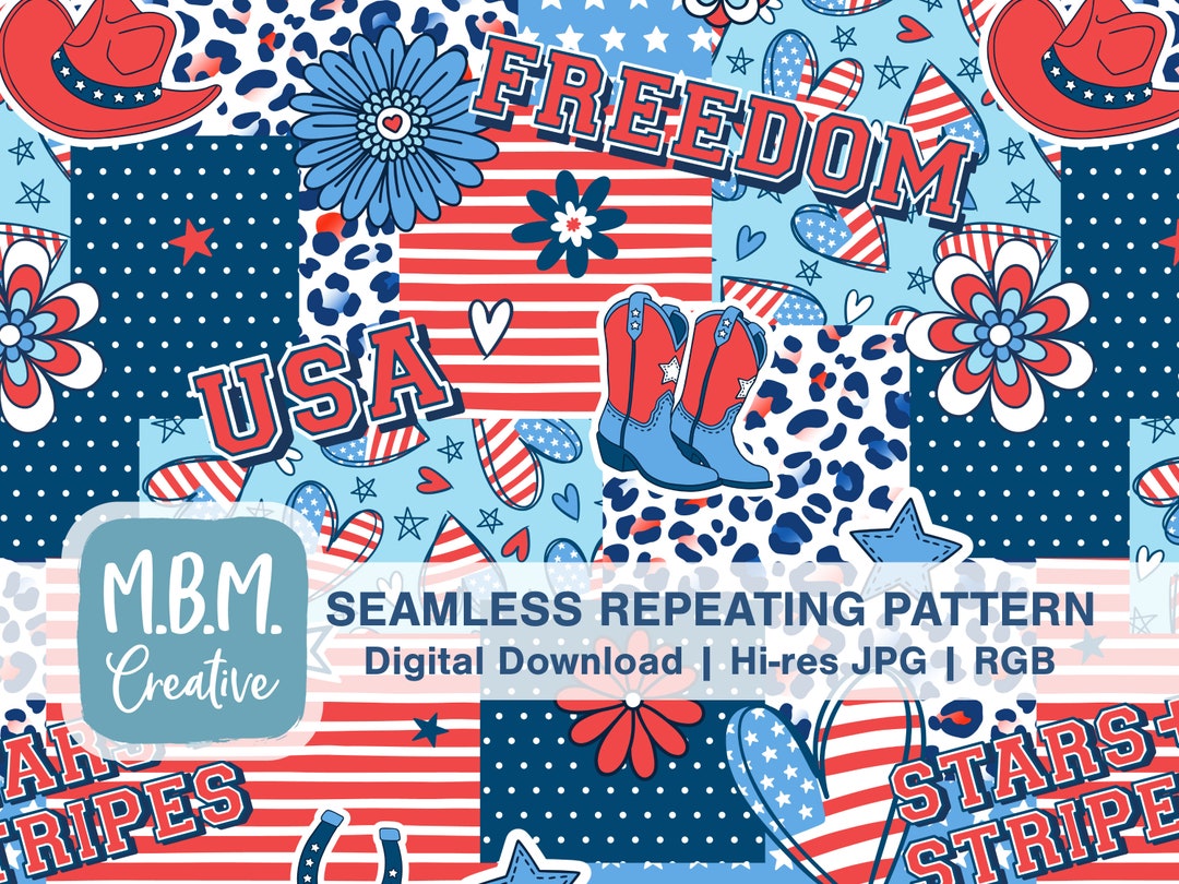 Patriotic Patchwork Seamless Repeat Pattern Commercial Use, Stars ...