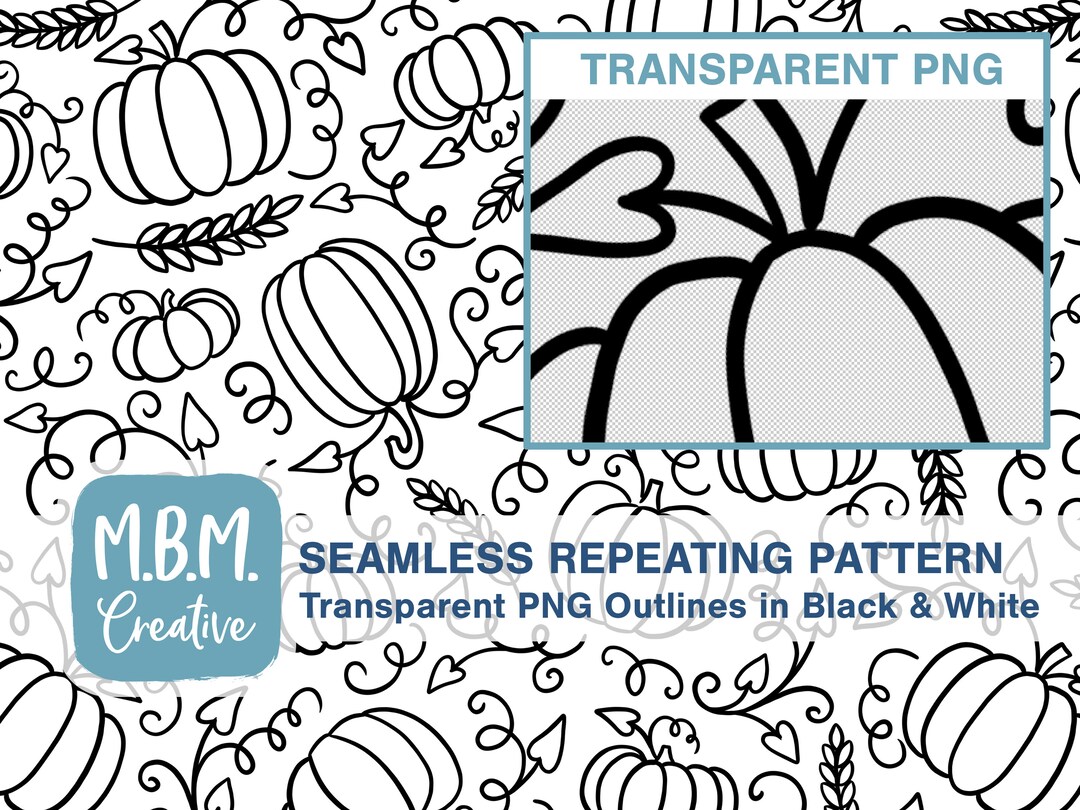 Pretty Pumpkin Patch Outlines Transparent Background PNG Seamless ...