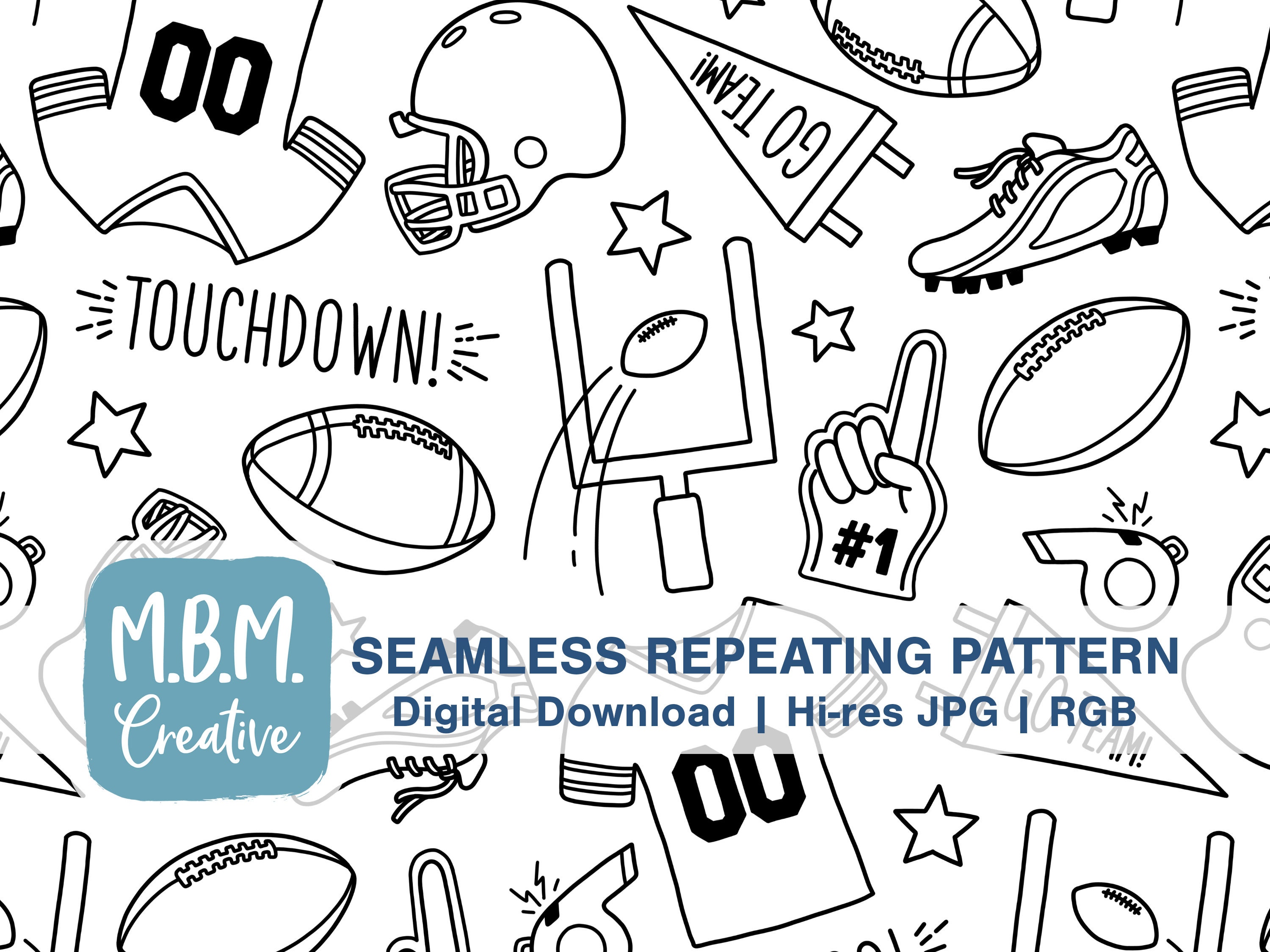 Football Line Art Seamless Repeat Pattern for Commercial Use - Etsy