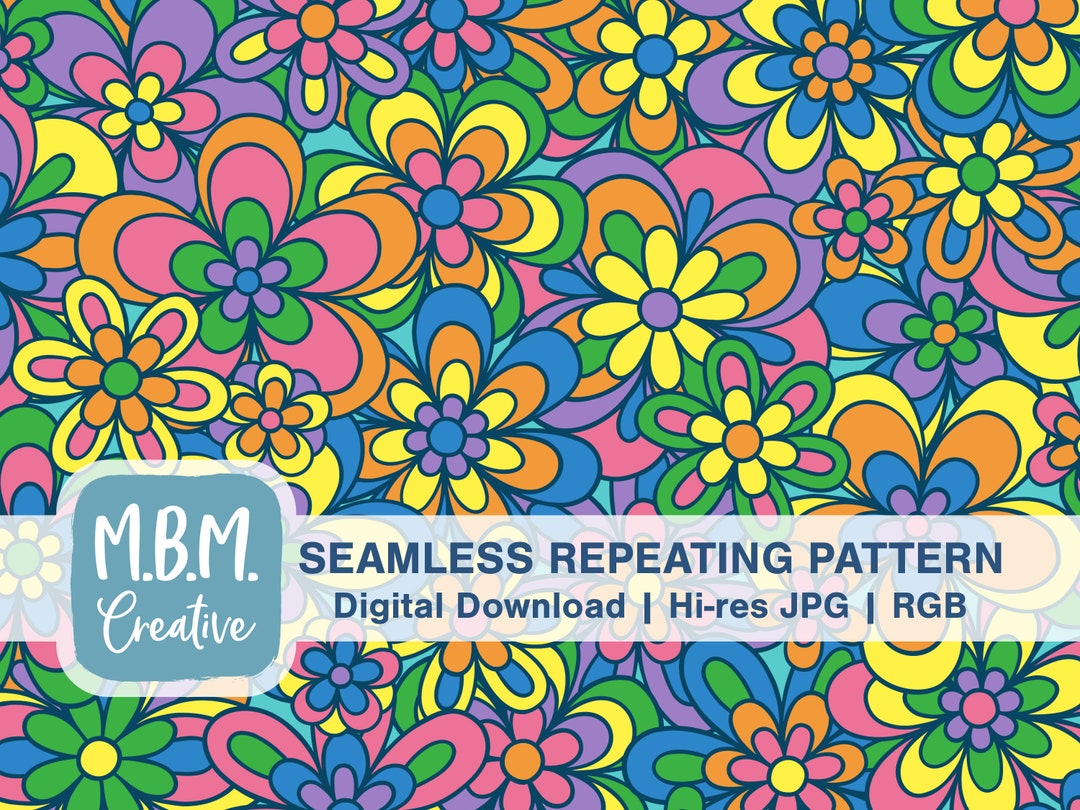 Funky Floral Seamless Repeat Pattern Commercial Use, Bold Retro Flowers ...