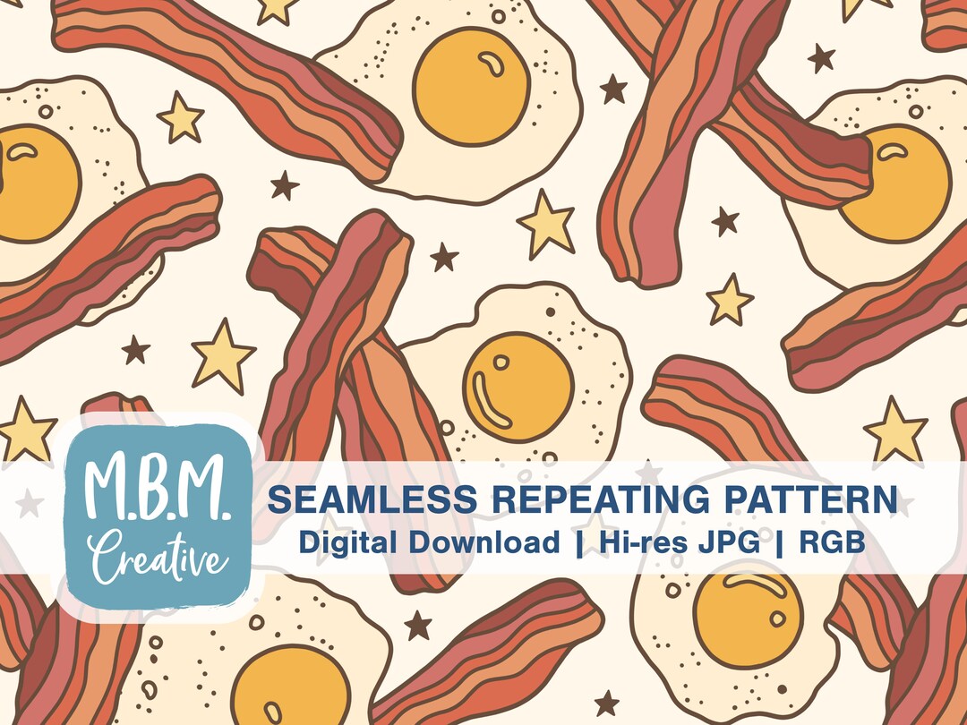 Bacon & Eggs With Stars on Cream Seamless Repeat Pattern for Commercial ...