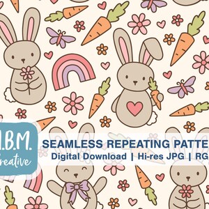 Cute Bunnies on Pale Cream Seamless Repeat Pattern for Commercial Use ...