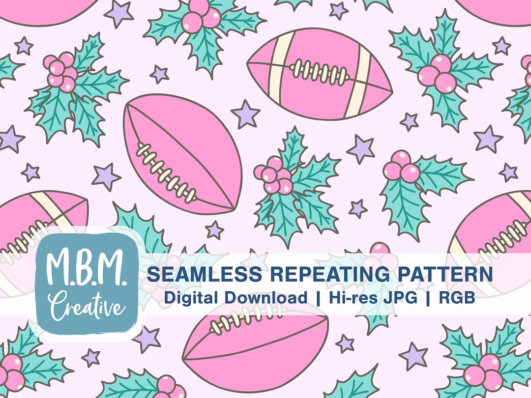 Football & Holly in Pastels Seamless Pattern Commercial Use, Christmas ...