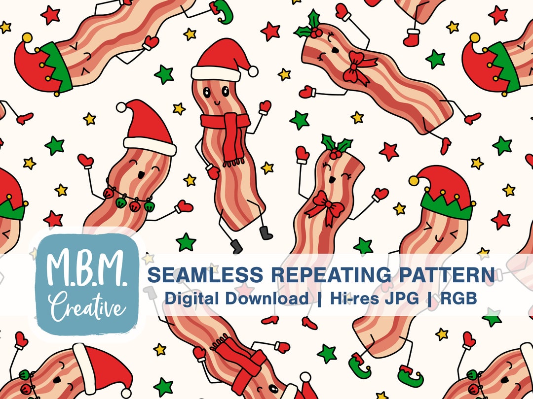 Christmas Bacon on Pale Beige Seamless Repeat Pattern Commercial Use ...