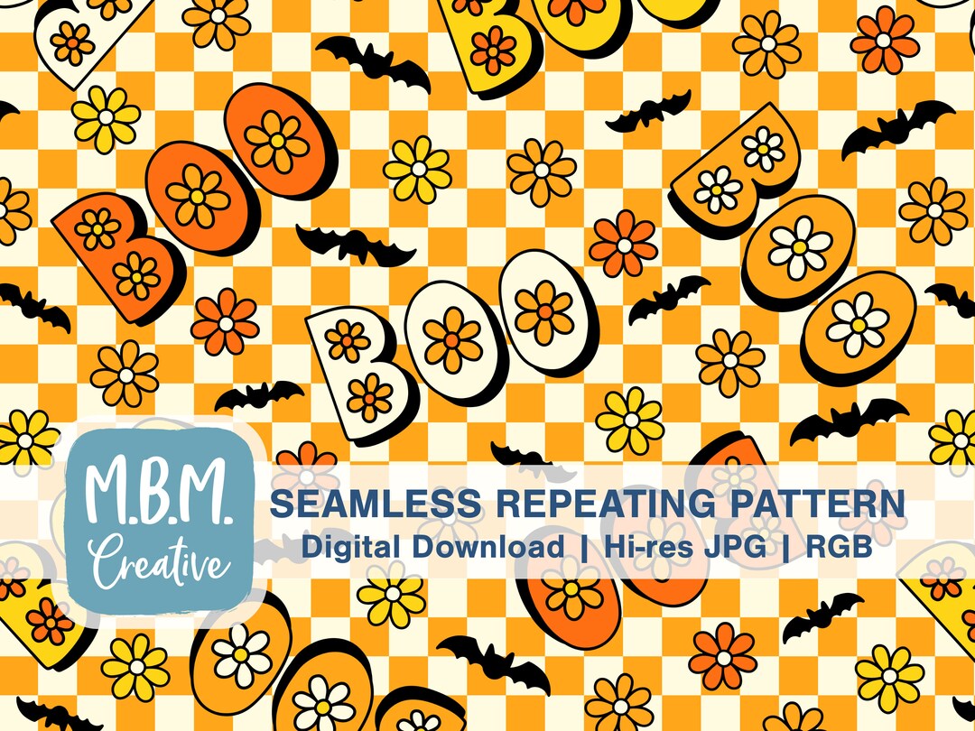 BOO Flowers & Bats: Orange Yellow Black Seamless Repeat Pattern ...