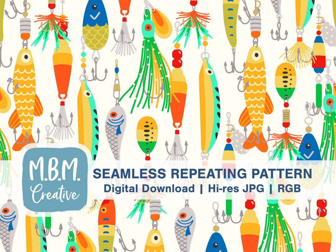 Fishing Lures Seamless Repeat Pattern for Commercial Use, Fish Hooks ...