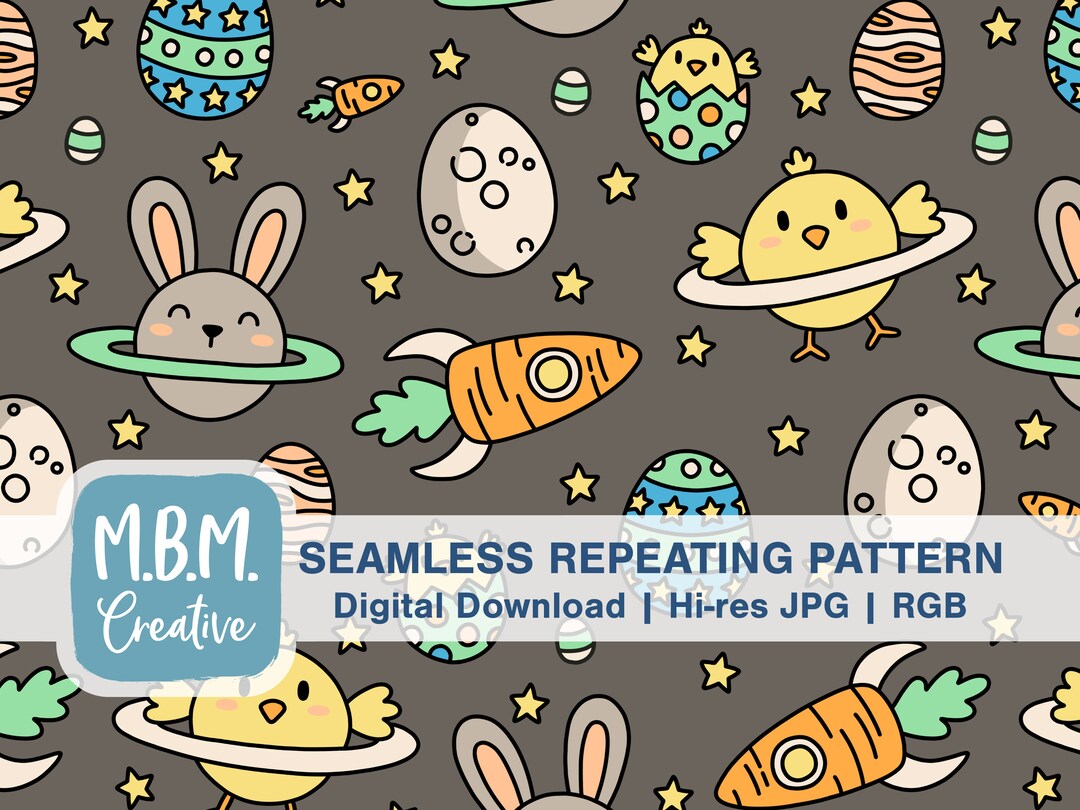 Easter in Outer Space Seamless Repeat Pattern on Gray for Commercial ...
