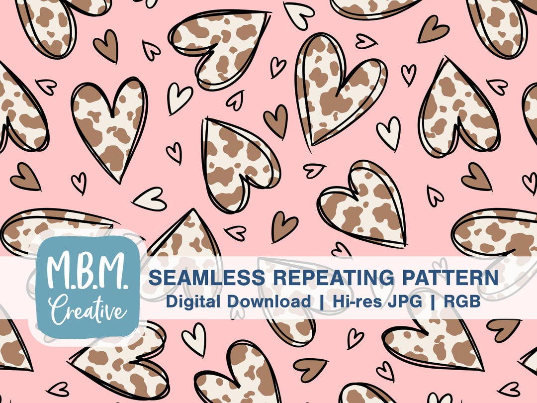 Cow Print Hearts: Brown & Cream on Pink Seamless Pattern Commercial Use ...