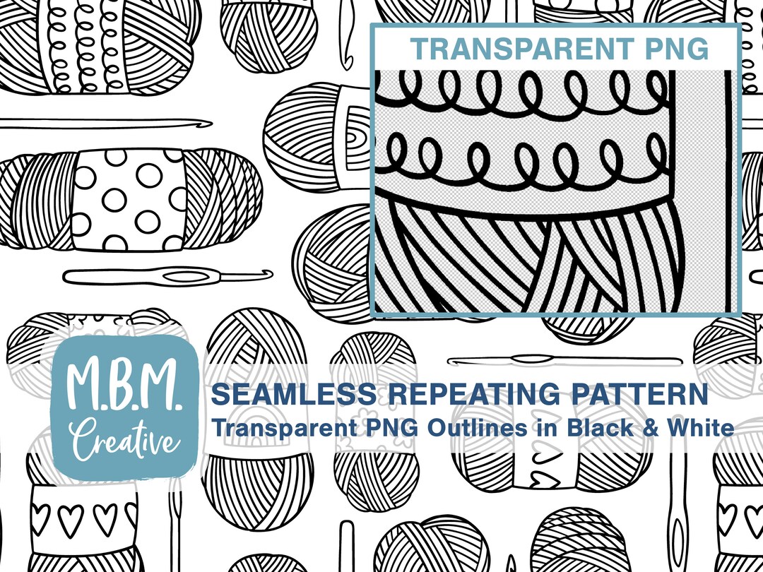 Doodle Crochet Outlines Transparent Background PNG Seamless Repeat ...