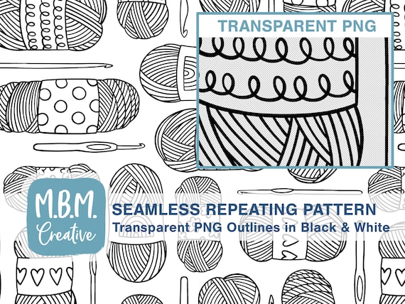 Doodle Crochet Outlines Transparent Background PNG Seamless - Etsy