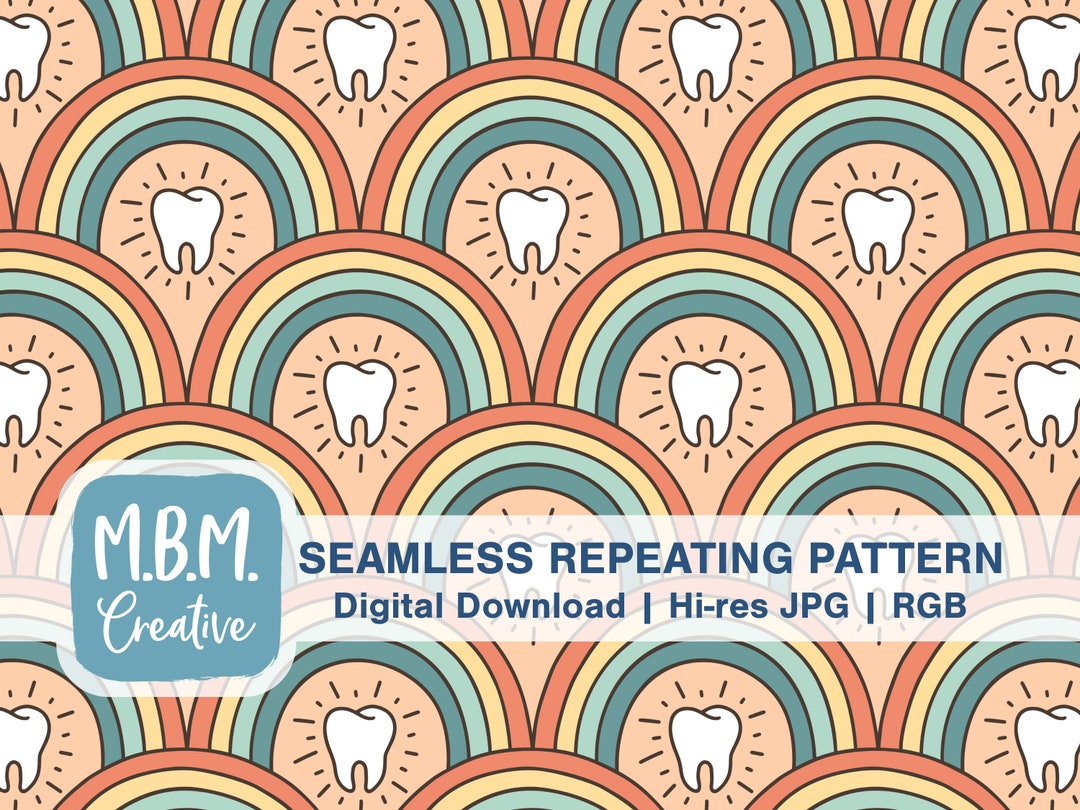 Teeth & Boho Rainbows Seamless Repeat Pattern for Commercial Use ...