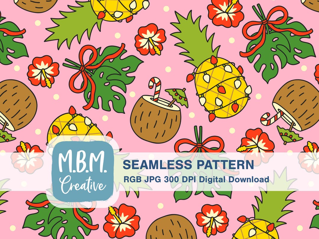 Tropical Christmas on Pink Seamless Repeat Pattern, Cute Holiday ...