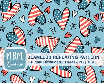 Patriotic Hearts Dots, Red White Blue, 4th of July Seamless Pattern - Etsy