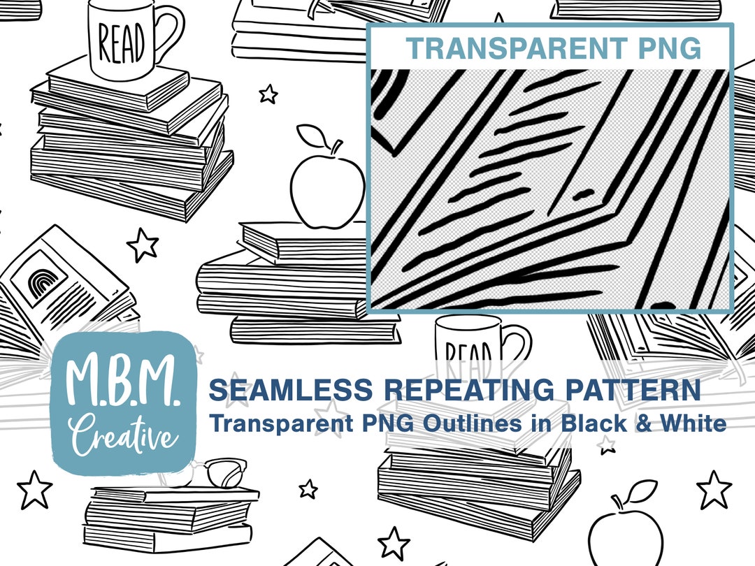 Stack of Books Outlines Transparent Background PNG Seamless Repeat ...