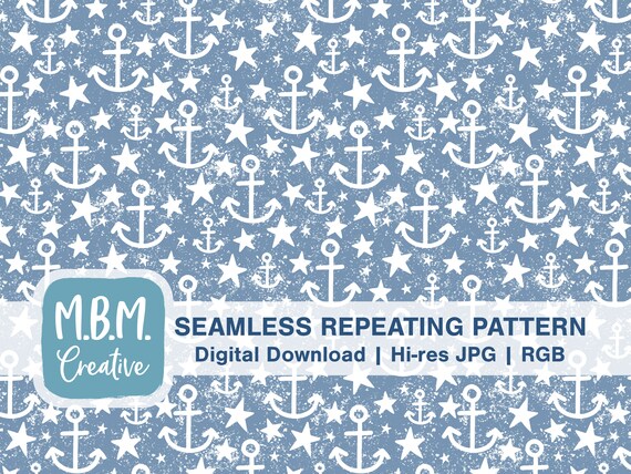 Distressed Stars & Anchors in Blue Seamless Repeat Pattern | Etsy