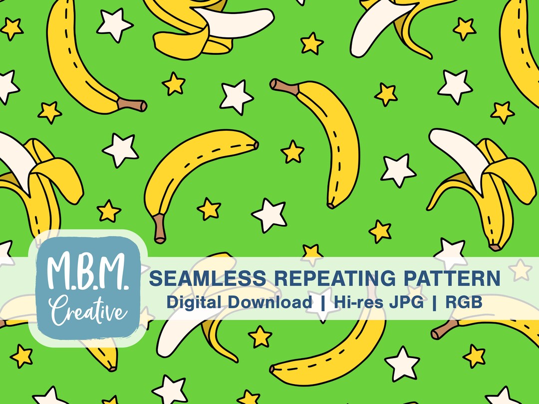 Bananas & Stars on Green Seamless Repeat Pattern for Commercial Use ...